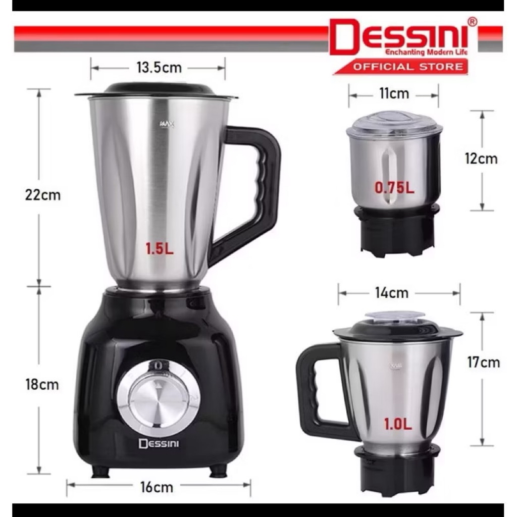 DESSINI ITALY 1.5L Stainless Steel Blender Grinder Mixer Juicer ...