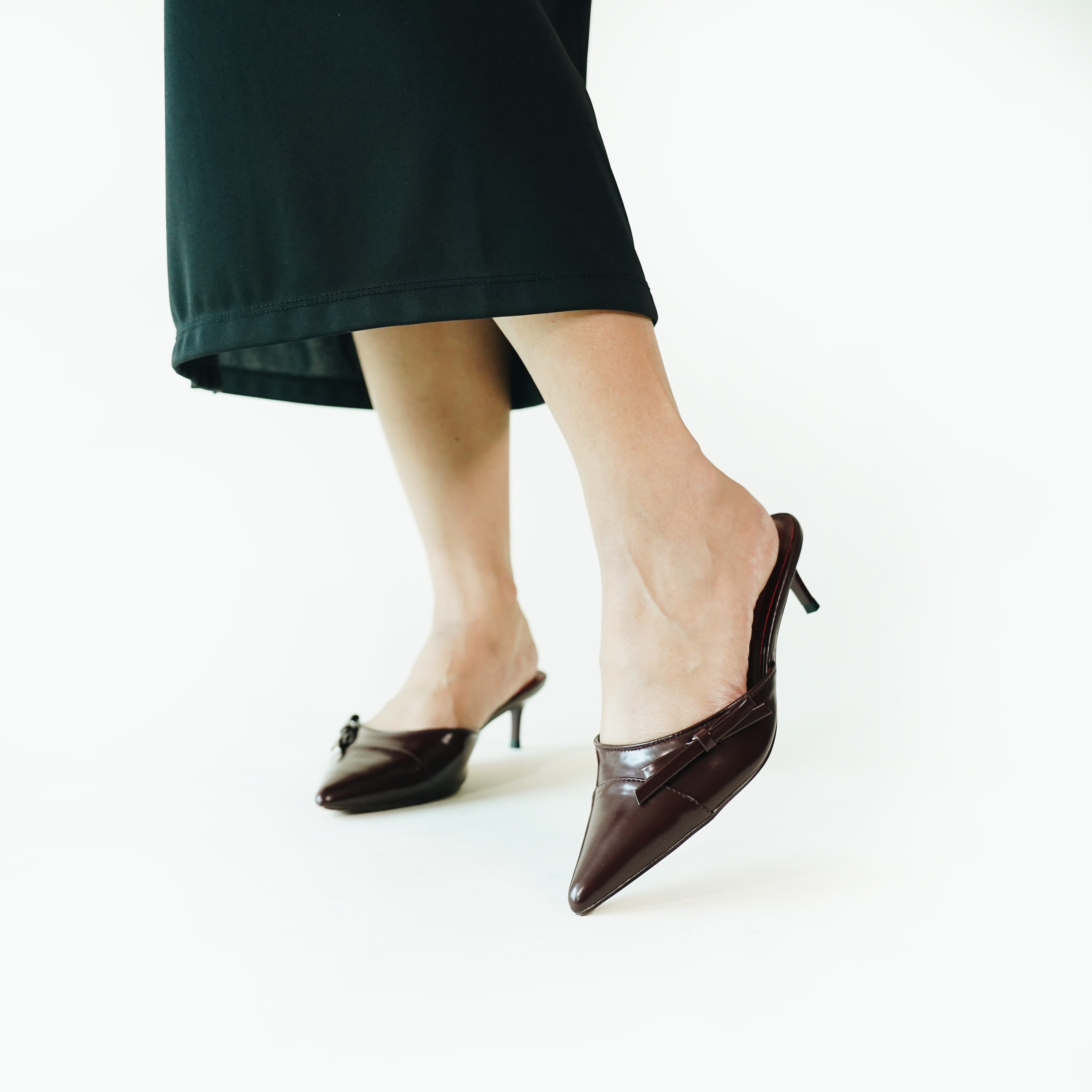 Nose Kitten Heel Mule with Bow Women Pointed Toe Kasut Wanita Elegant ...