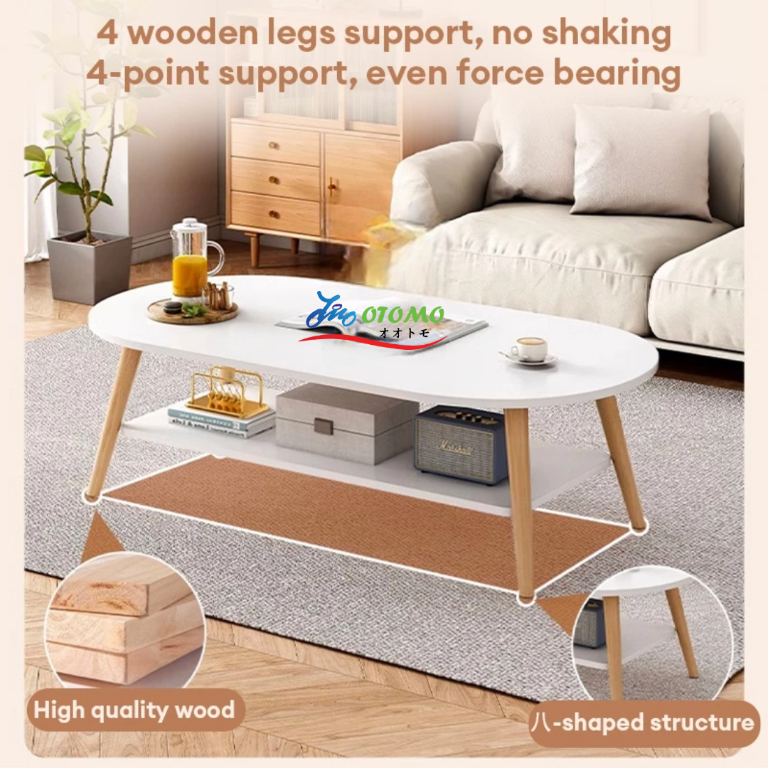 2 Layer Coffee Table Living Room Sofa Side Table Oval Table Meja Kopi ...