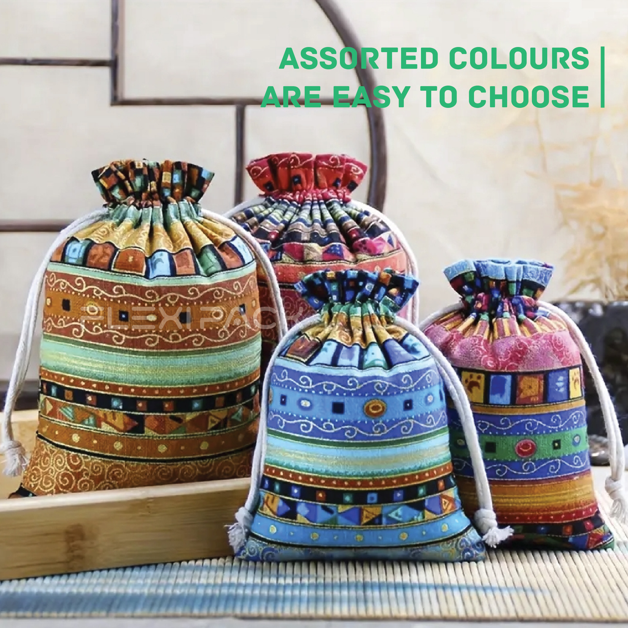 HIASANI Ethnic Drawstring Bag Art Style Jute Pouch Bag Jewellery Gift ...