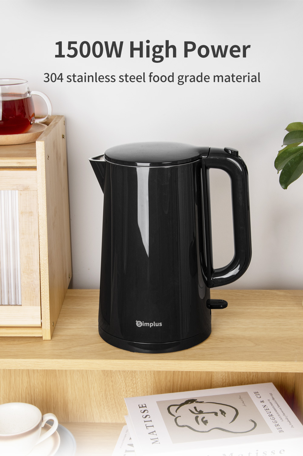 Simplus 1.7L Electric Kettle | 1500W Fast Heating | 304 Stainless Steel ...