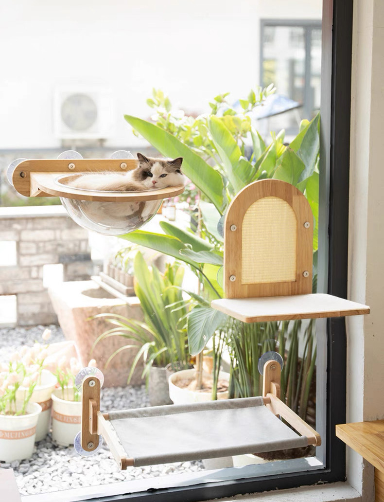 DIY Cat Window Perch Shelves, Cat Hammock Bed with Solid Parawood, Cat ...