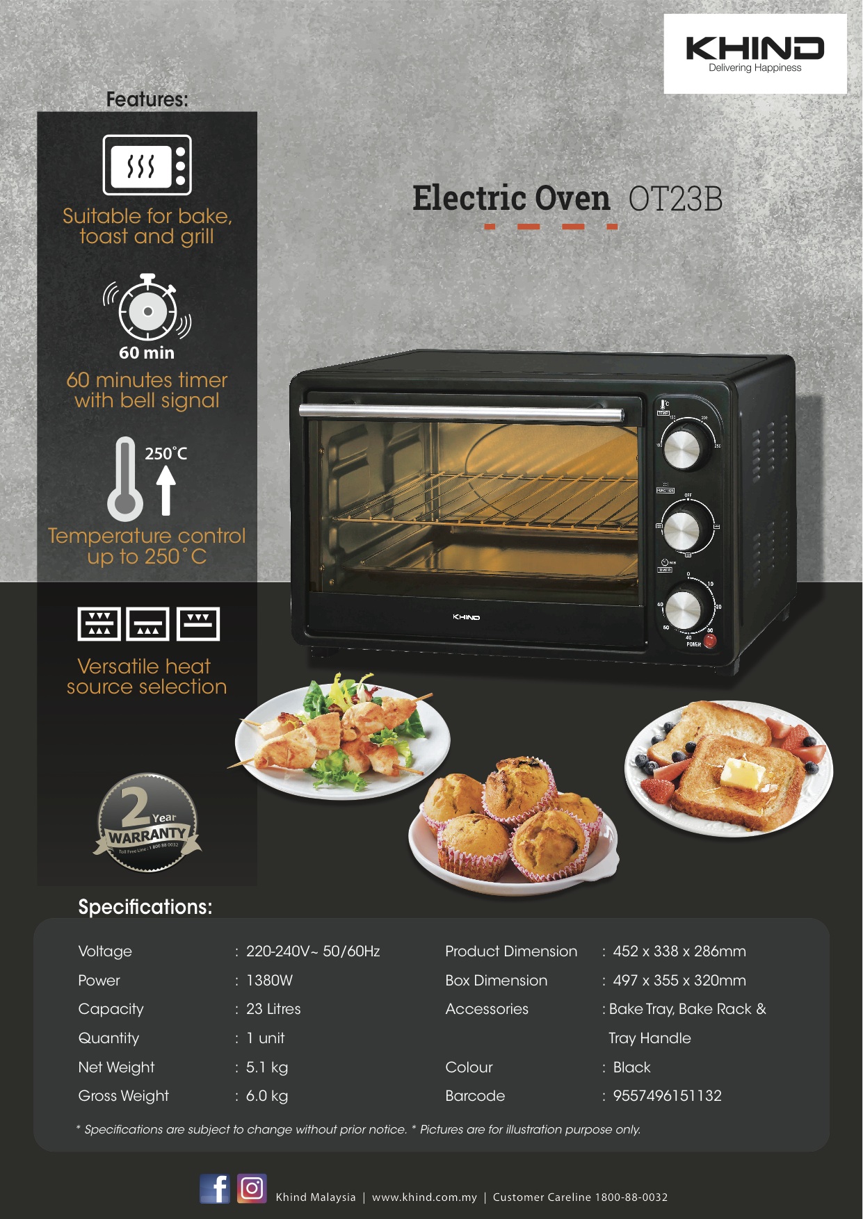 Khind 23L Electric Oven OT23B for Bake, Toast and Grill | Shopee Malaysia