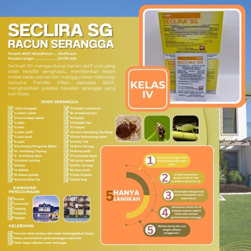 BASF Seclira SG 6g 1 pek sachet Dinotefuran 40% racun pepijat pinjal ...