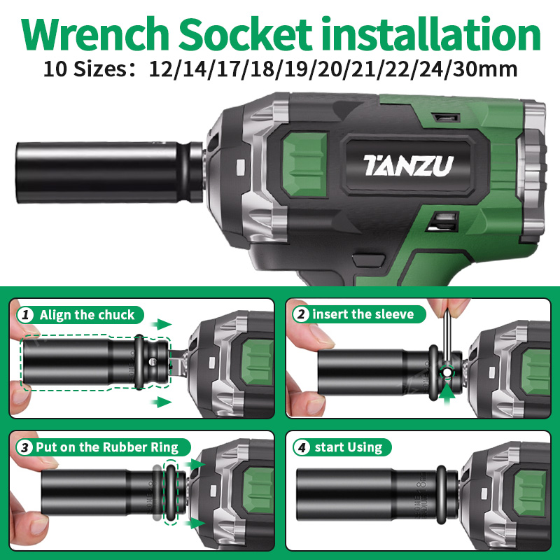 TANZU 800N.M Cordless Impact Wrench 1/2" Heavy Duty Torque Torque ...