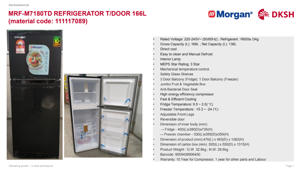 Morgan Refrigerator 2 Door (166L) MRF-M7180 TD | Shopee Malaysia