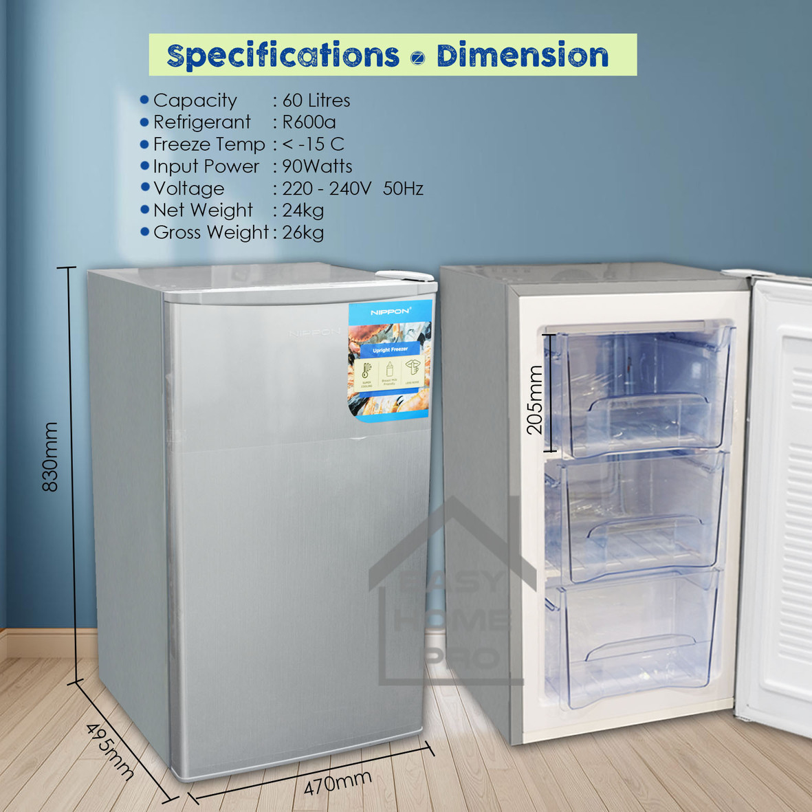 NIPPON NFZ-A70 SINGLE DOOR MINI FREEZER 70L (SILVER) ENERGY EFFICIENT ...