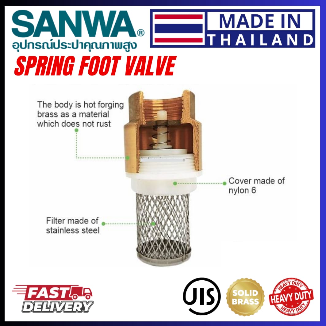 (100% THAILAND)SANWA HEAVY DUTY Brass Spring Foot Valve/ 3/4" 1" Check ...