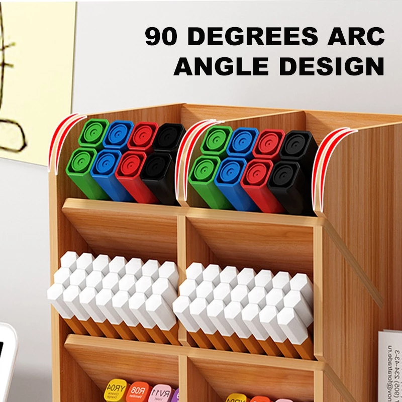 Wooden pen holder stationery storage box desk storage box student pen ...