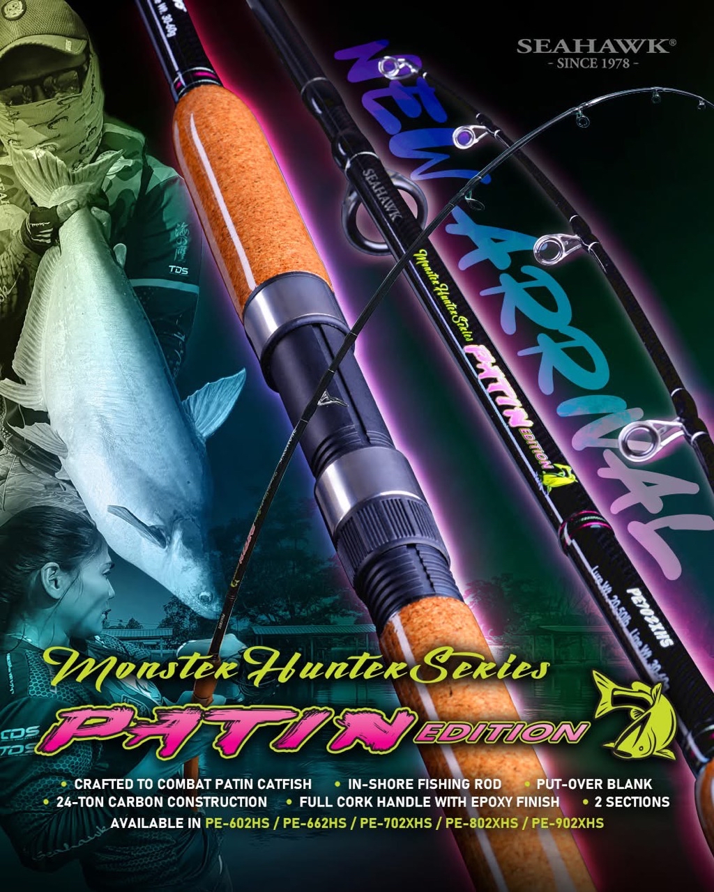 SEAHAWK PATIN EDITION MONSTER HUNTER SPINNING FISHING ROD 7kaki Only ...