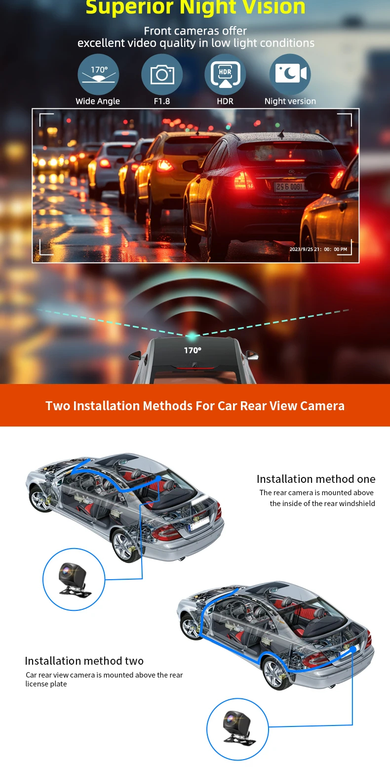 4K+1080P Front and Rear Camera Dual Channel High-definition 170° Dash ...