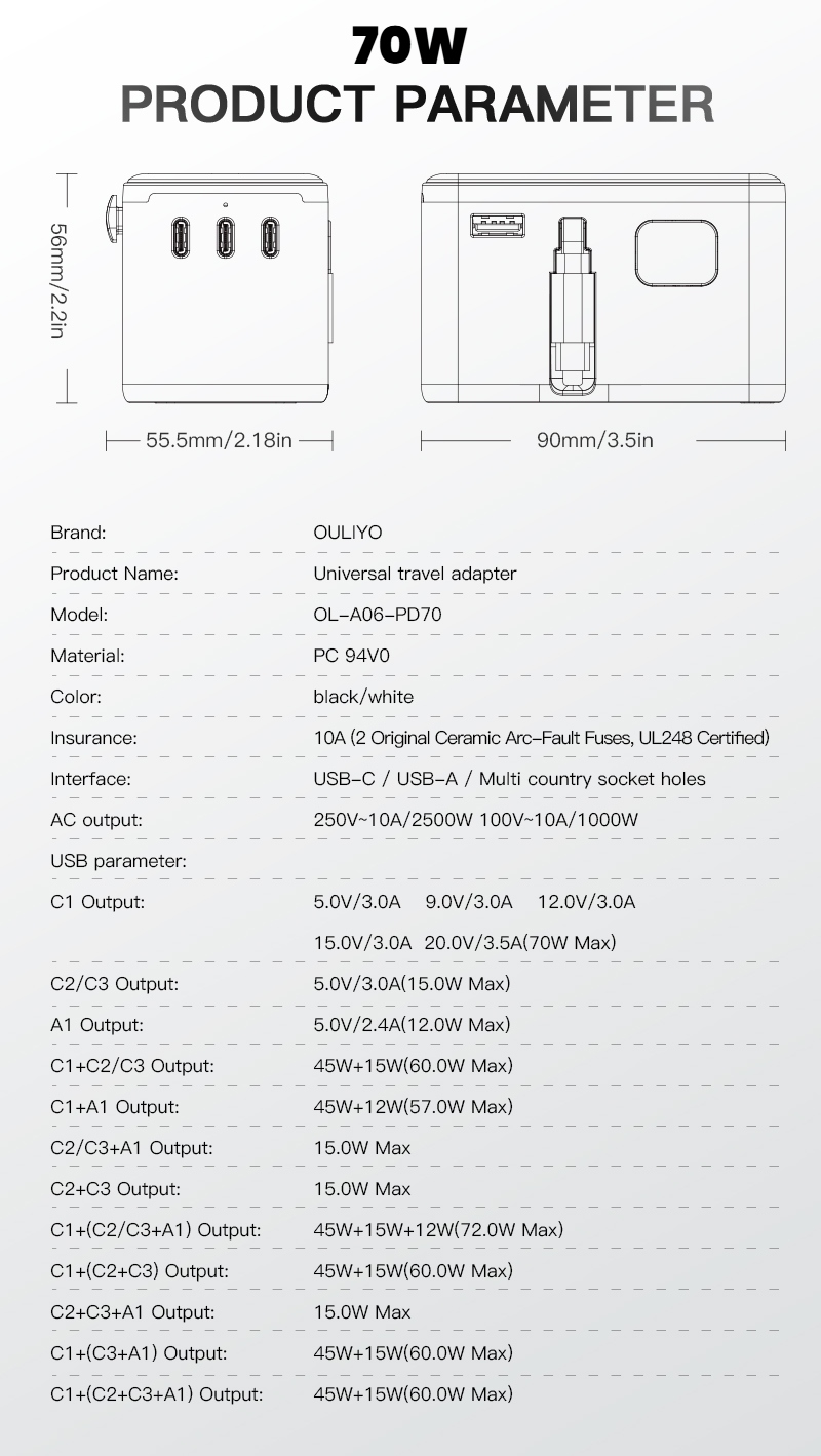 Pengecas Universal Adapter Travel International Power 35W 70W Kabel ...