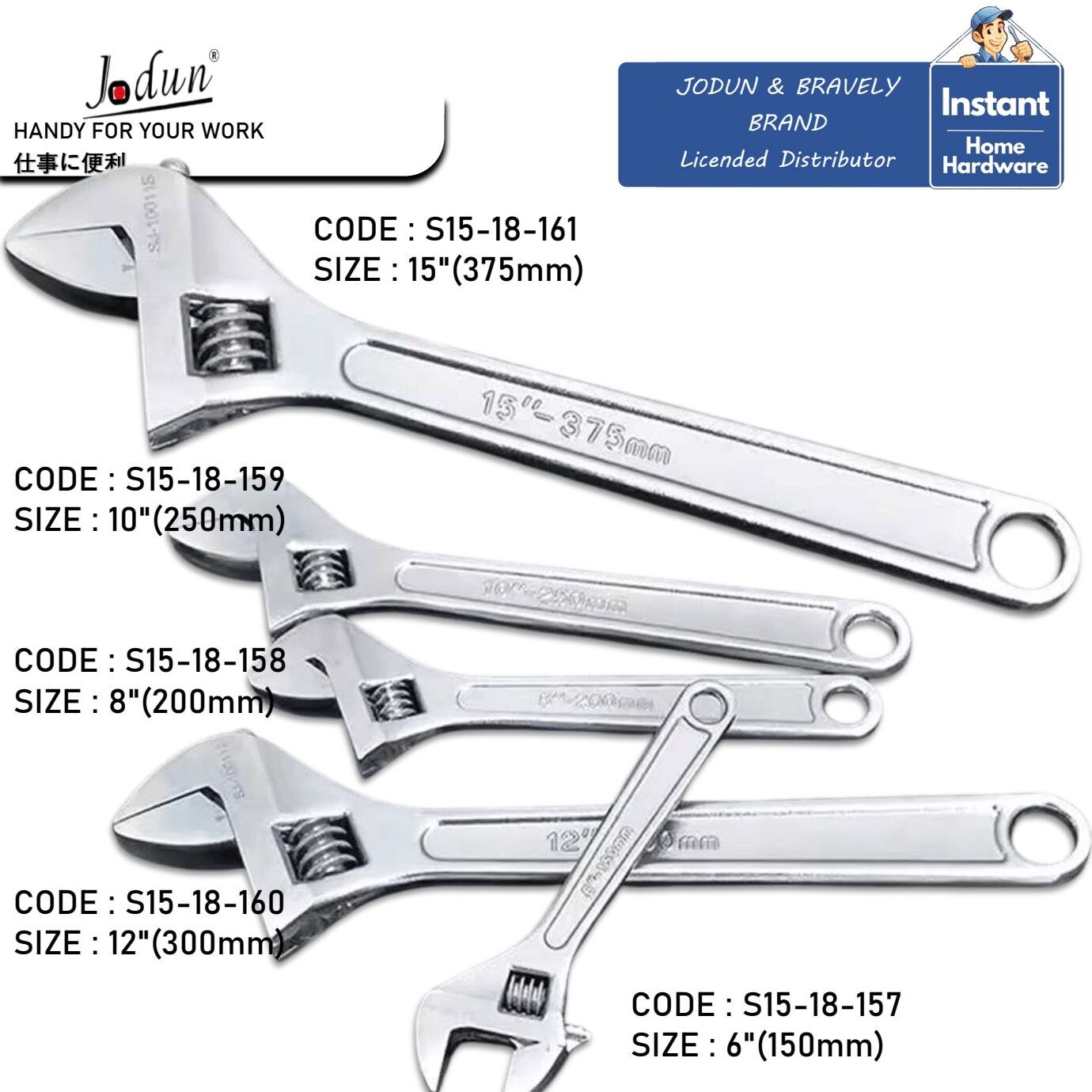 JODUN (SPANAR HIDUP) 6" 8" 10" 12" 15" Chrome Plated Adjustable Wrench ...