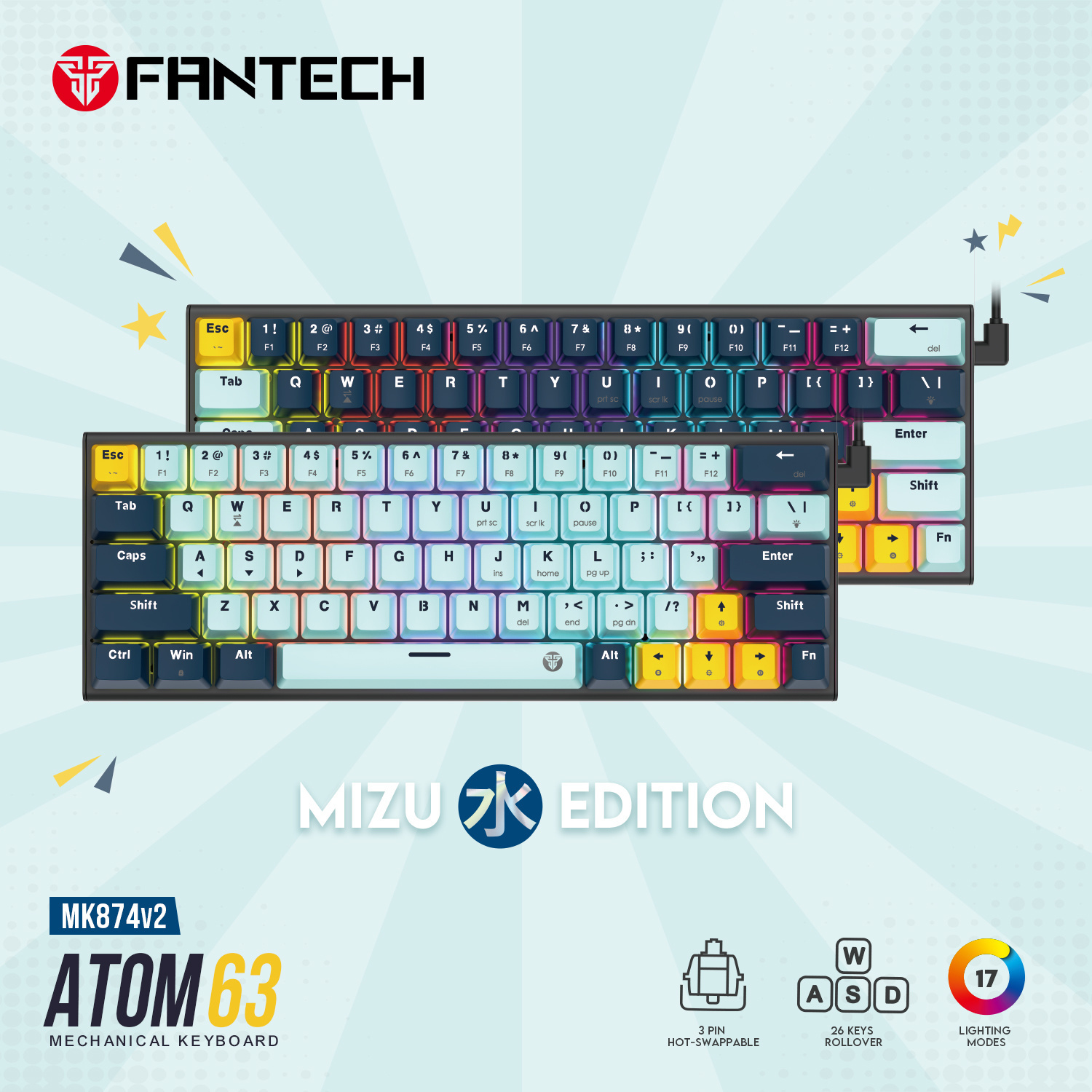 Fantech Atom 63 MK874v2 Wired Mechanical Keyboard | Hot-Swappable | 60% ...