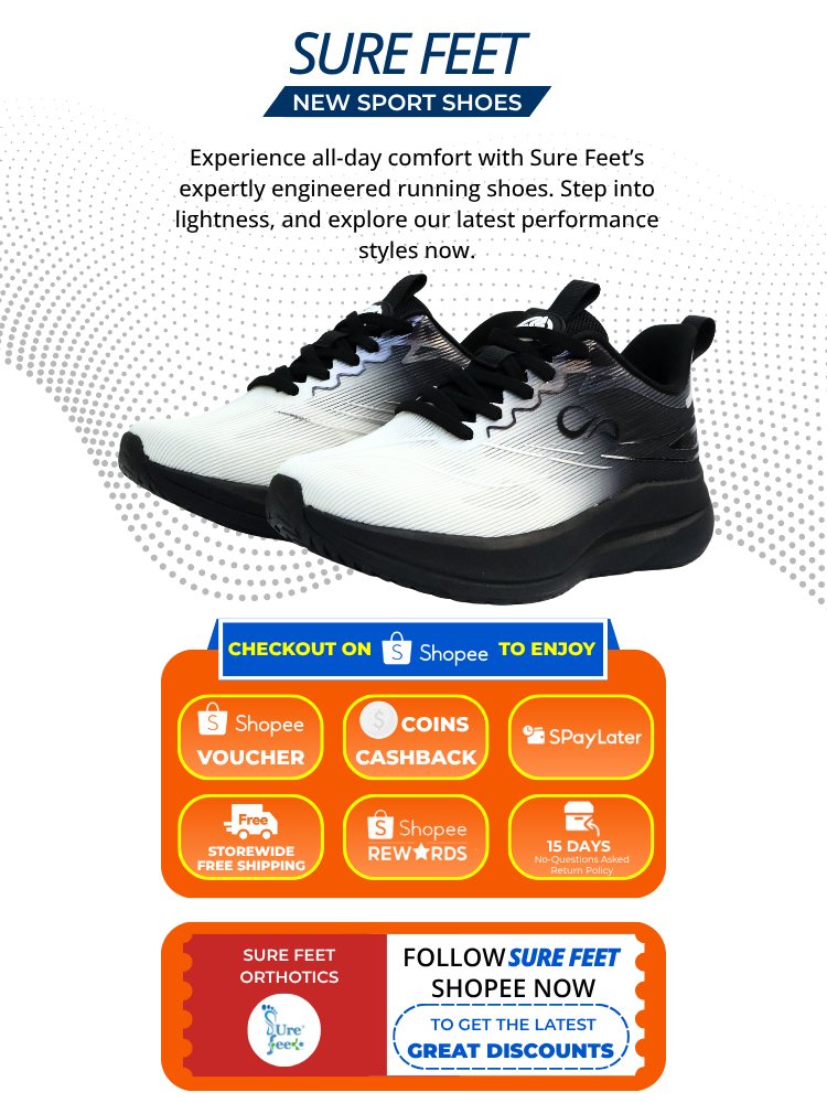 SURE FEET Men Women Sport Shoes (SF2026) | Gradient Black | Kasut ...