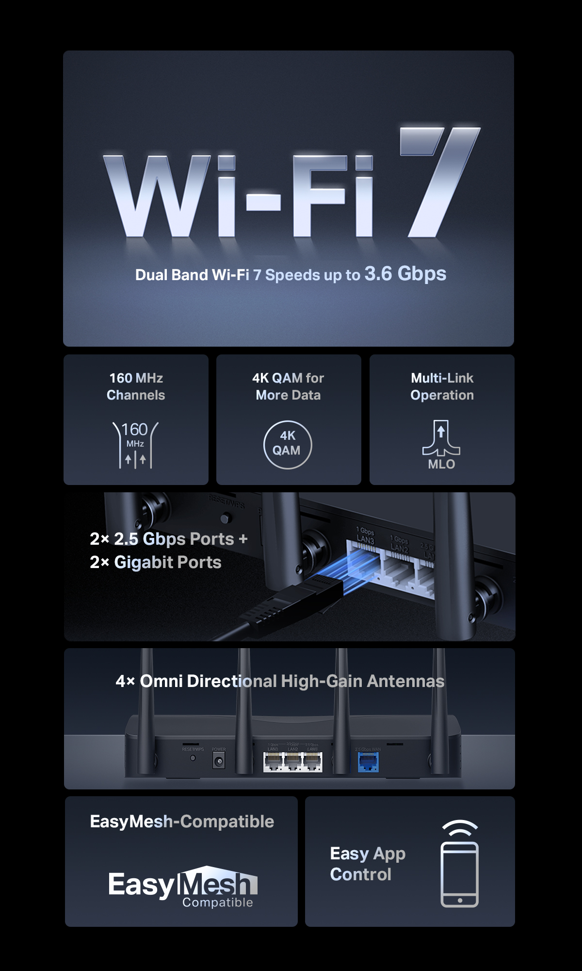 Mercusys MR27BE BE3600 WiFi 7 Wireless Dual Band EasyMesh Gigabit ...