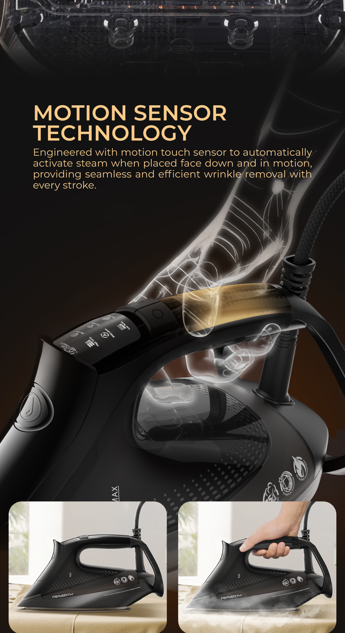 PerySmith E300 Pro Max Anti Burns Guaranteed Steam Iron Steamcare ...
