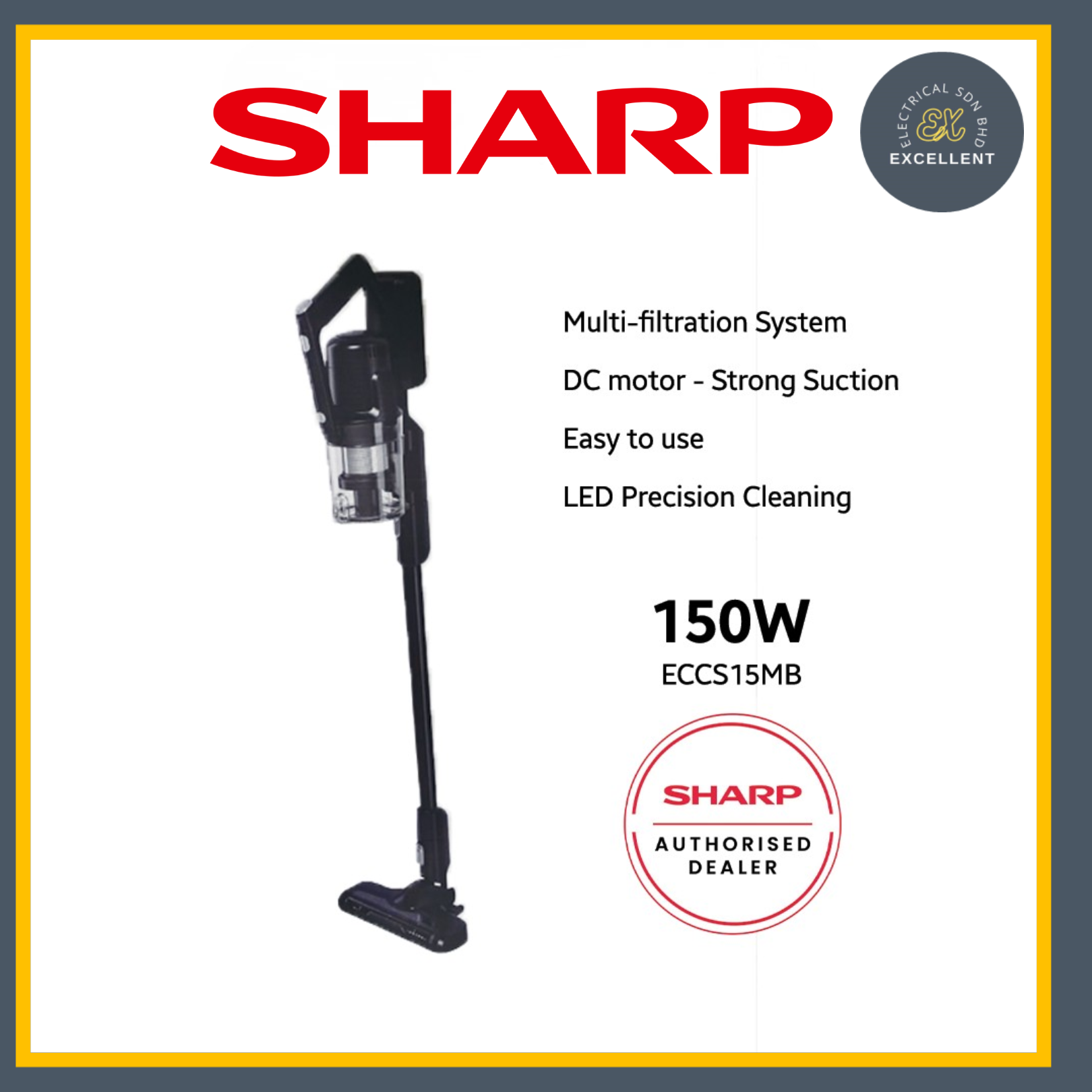 SHARP Vacuum Cleaner Cordless Stick ECCS15MB | 150W DC Motor Bagless ...