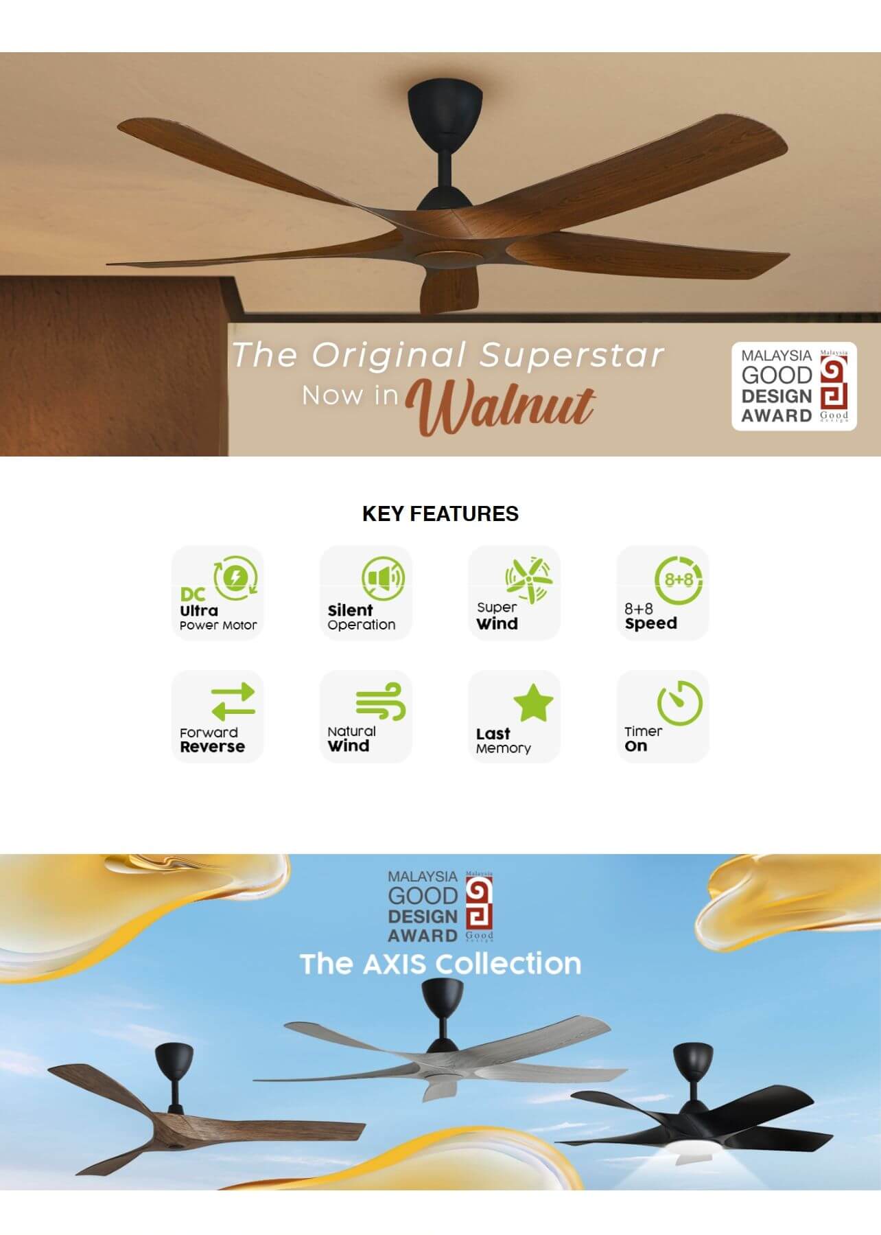 Alkova AXIS 5B/56 WALNUT/MB Ceiling Fan 56" 5 Blades Walnut/Matt Black ...