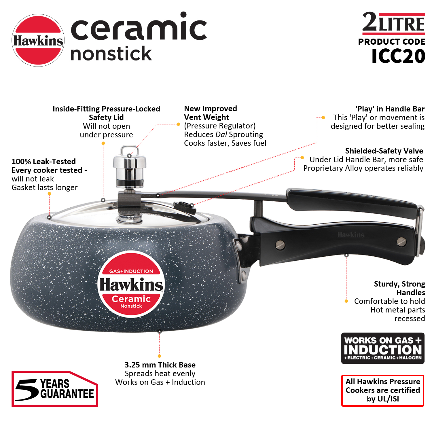 HAWKINS Ceramic Non-Stick Pressure Cooker 2L | Shopee Malaysia