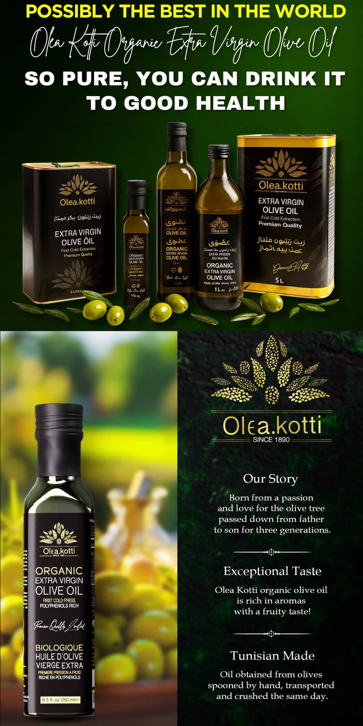 Olea Kotti ORGANIC Extra Virgin Olive Oil 1L [Premium Tunisia] Minyak ...