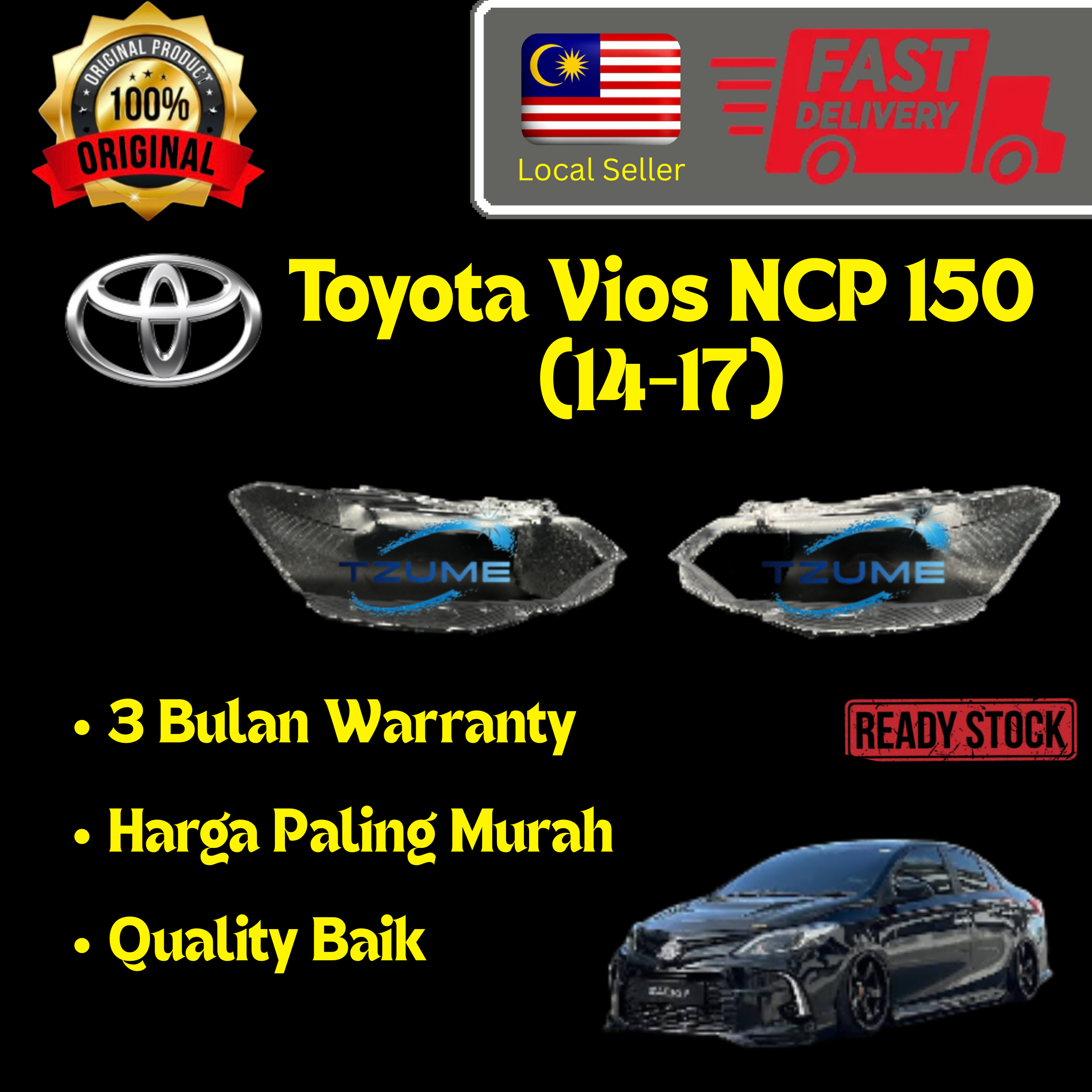 Toyota Vios NCP 150 (2014-2017) Headlamp Cover OEM / Headlight LENS ...
