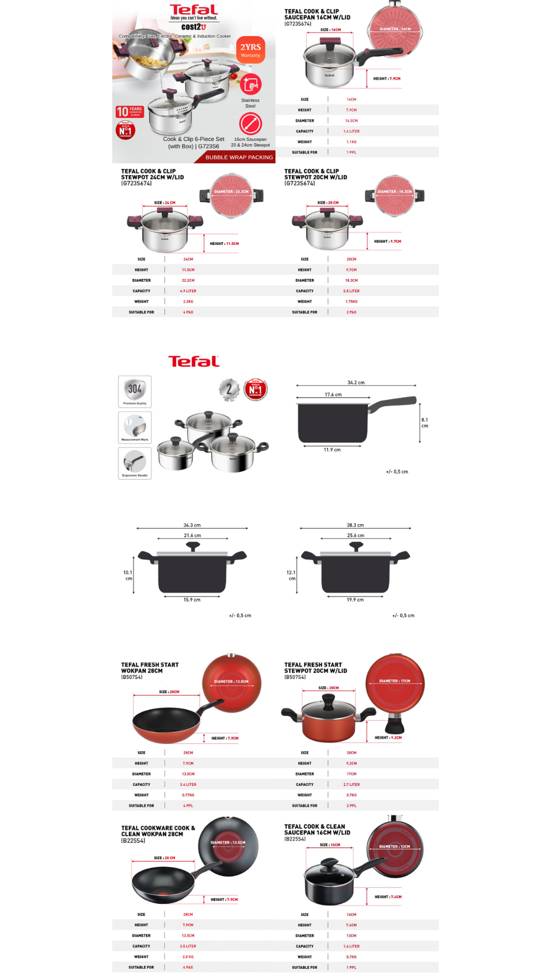 [Bundle 100% Secure] Tefal Non Stick Pot Pan Cookware Set Pots and Pans ...