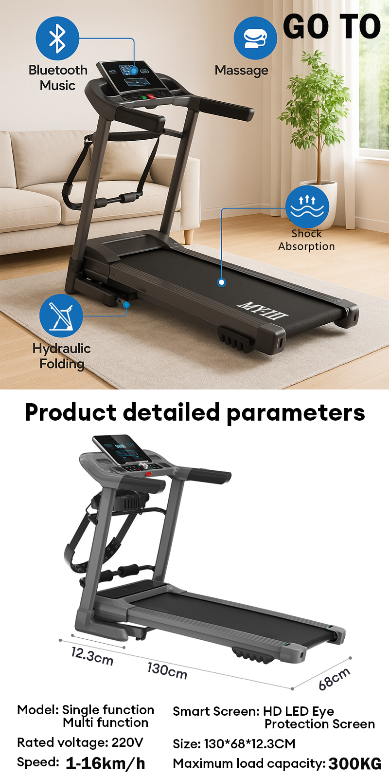 Treadmill Inclination Multi-Function Treadmill Fitness Gym Walking ...