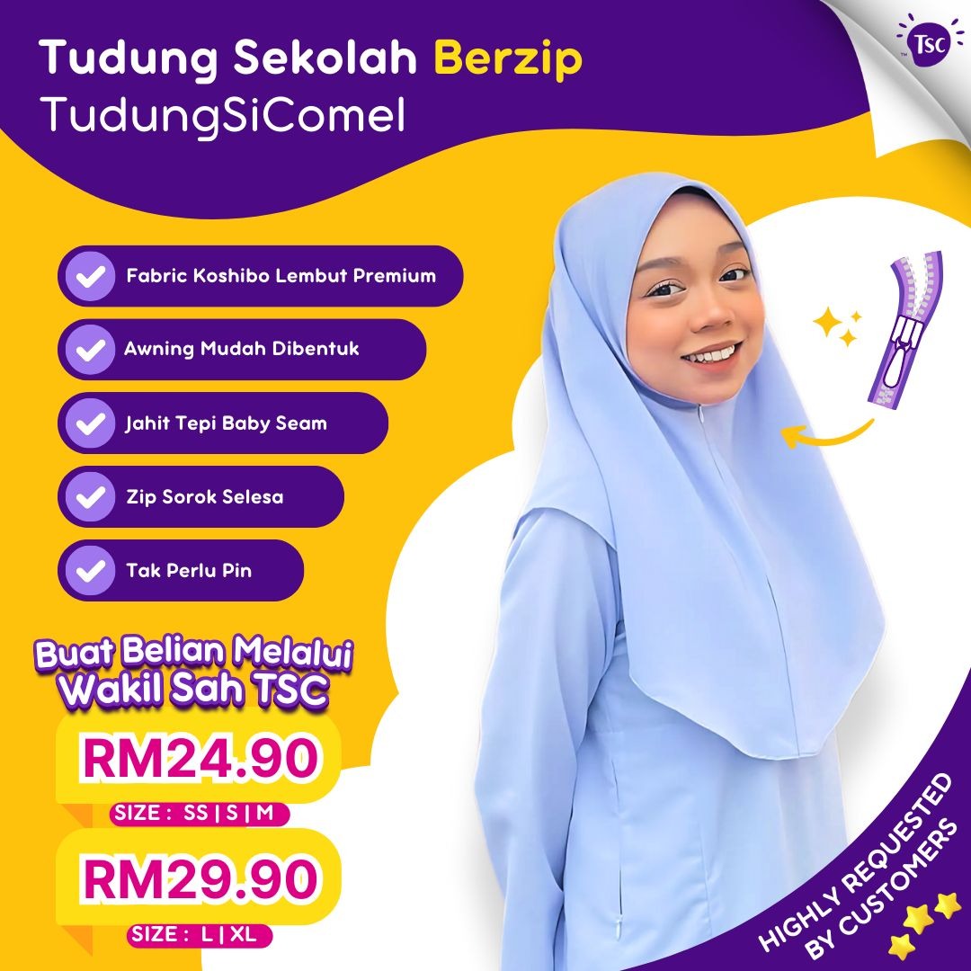 TSC Tudung Sekolah Zip Dua Lapis Awning On Point Soft Koshibo | Shopee ...