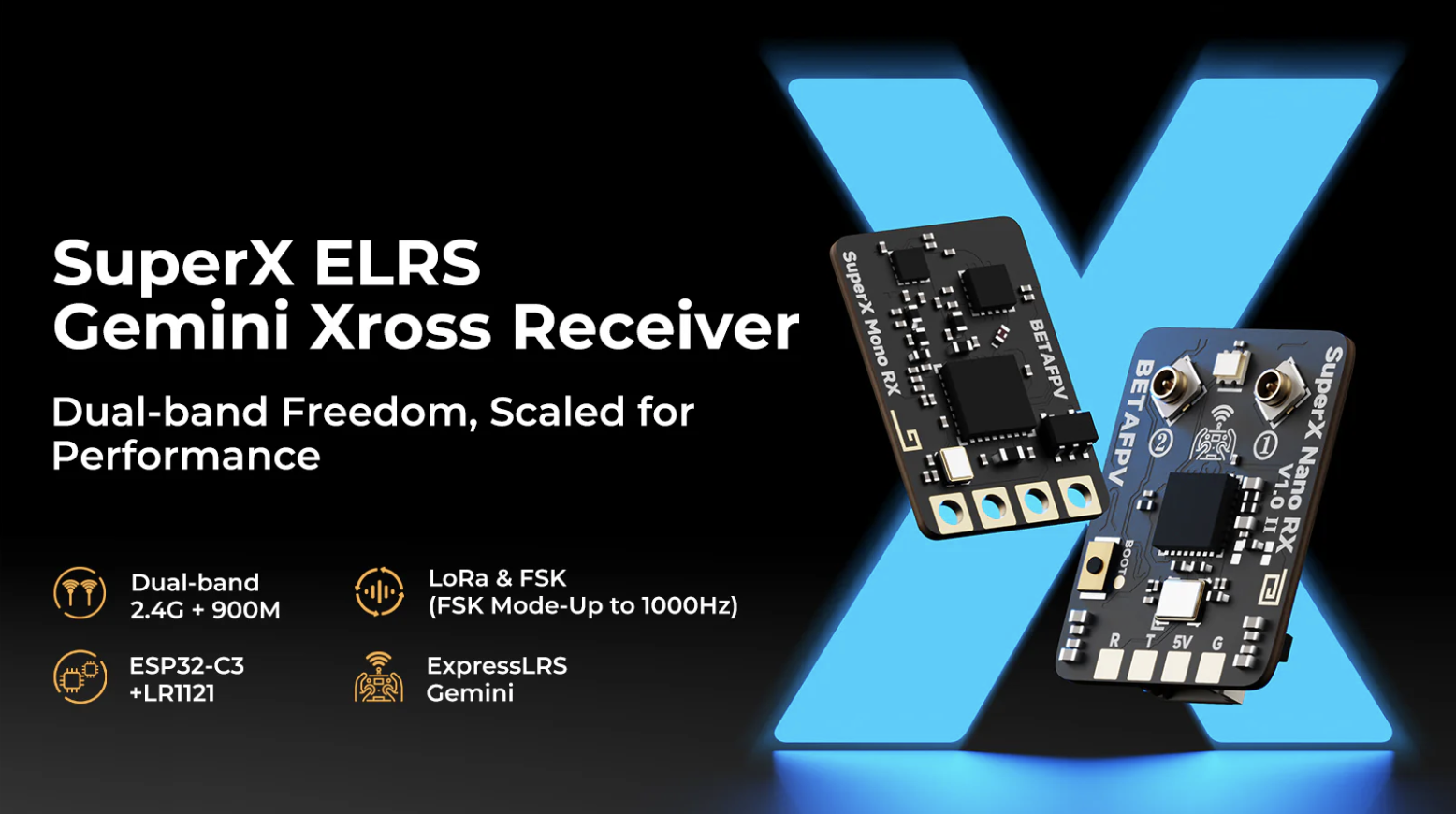 BetaFPV SuperX ELRS Gemini Xross Receiver - Mono (ELRS 2.4G/915M ...