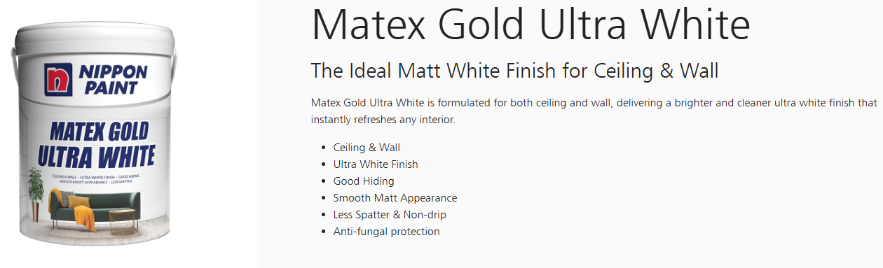NIPPON Matex Gold Ultra White 5L /18L CAT PLASTER CEILING | Shopee Malaysia