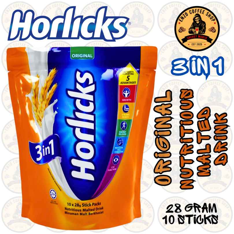 HORLICKS 3 IN 1 ORIGINAL NUTRITIOUS MALT INSTANT DRINK / 10 STICKS X 28 GRAM @ TRIPLE SACHETS ...