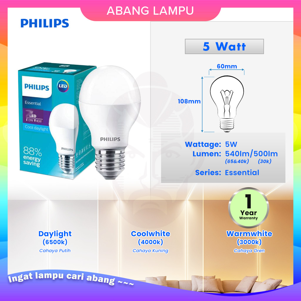 🔥HOT🔥Philips 5w/9w/11w/13w Essential E27 LED Bulb Mentol Lampu LED ...