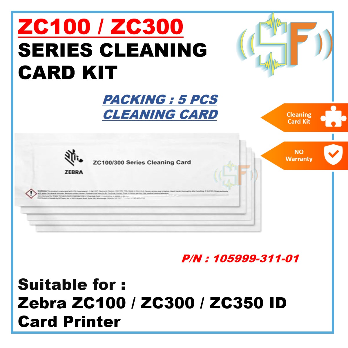Cleaning Card Kit ZC100 ZC300 Zebra 105999-311-01 105999-311 for ZC 100 ...