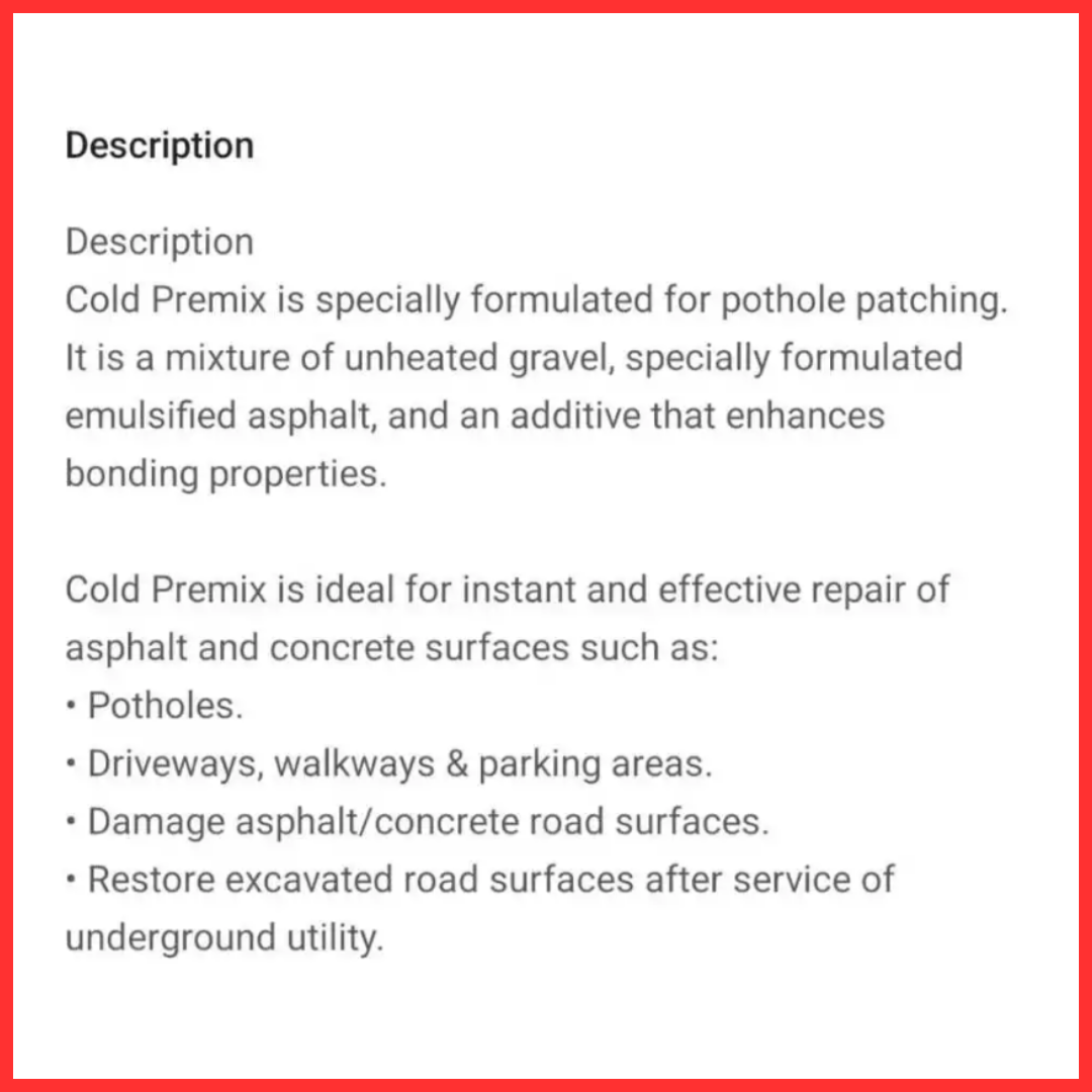 All weather Cold Road Premix 25KG BAG cold mix Asphalt Turap Jalan ...