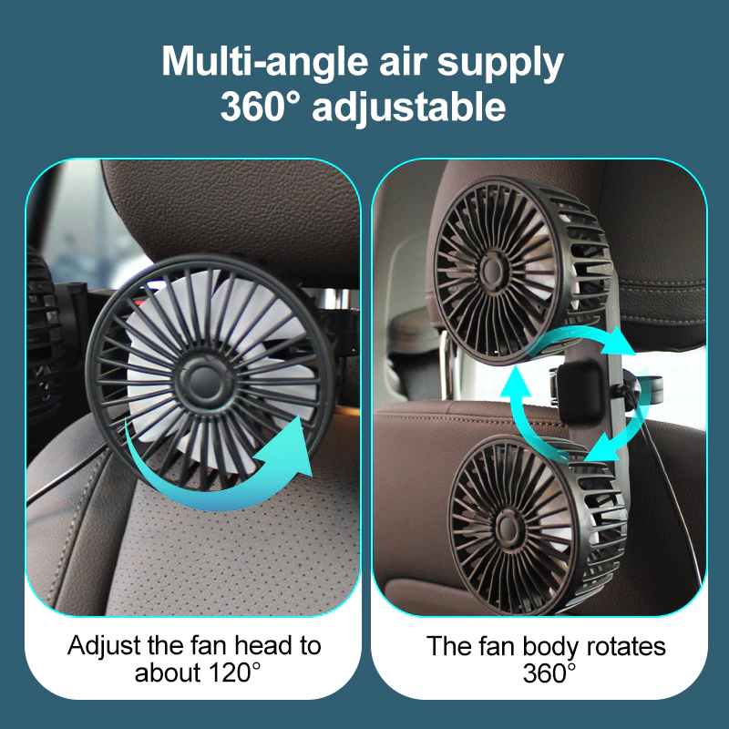 360° USB Car Headrest 2 Fan Mini Air Cooler Dual Head Vehicle Cooling ...