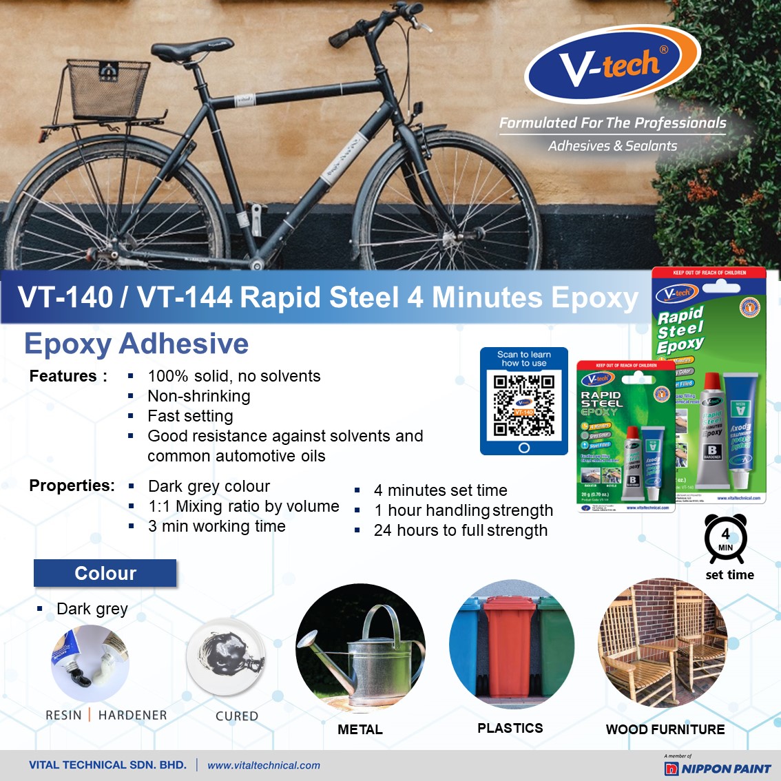 V-tech VT-140 Rapid Steel 4 Minutes Epoxy (3kg/set) | Shopee Malaysia