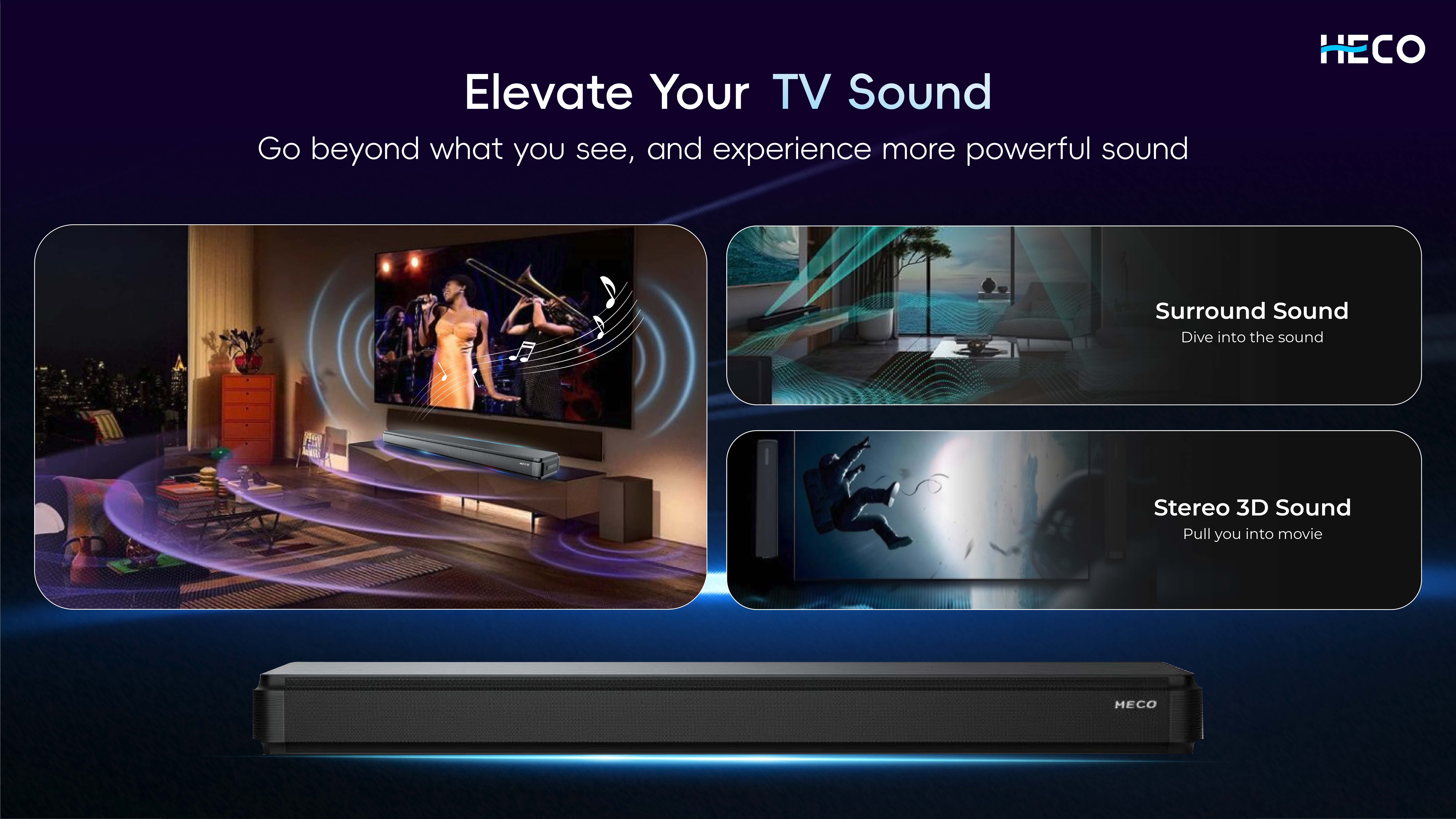 Heco Soundbar Pulse 2.2 Channel Soundbar | 280W Peak Power | Bluetooth ...