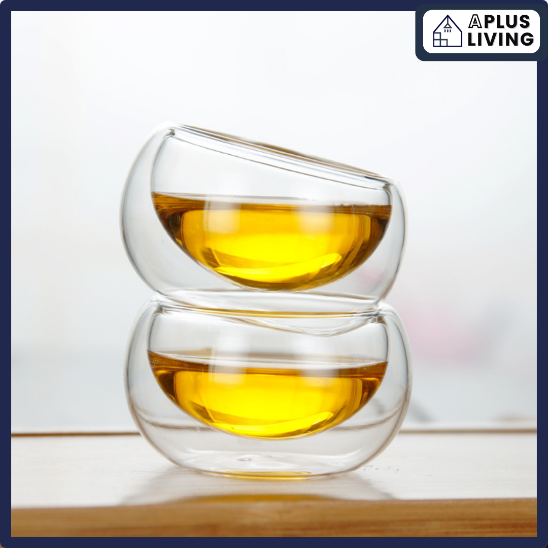 [6-Pcs] Double Layer Tea Cup Glass Cup Heat-Resistant Borosilicate ...