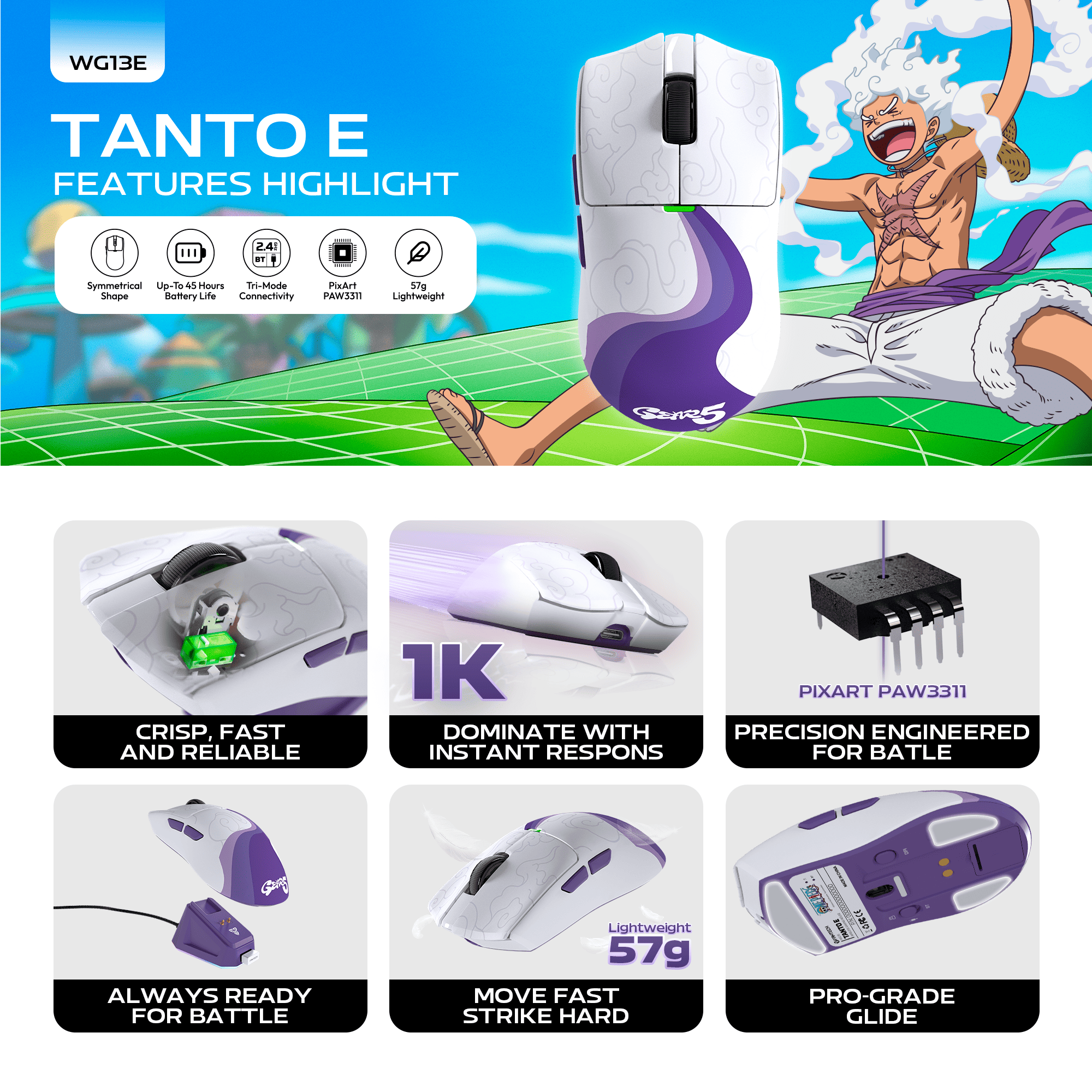Fantech x One Piece - Luffy Gear 5 Tanto E WG13E Wireless Gaming Mouse ...
