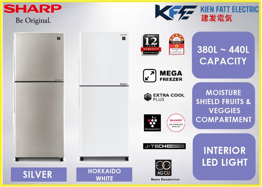 Sharp J-Tech Inverter 2 Door Folio Fridge 380L SJ3822MSS/ 410L ...
