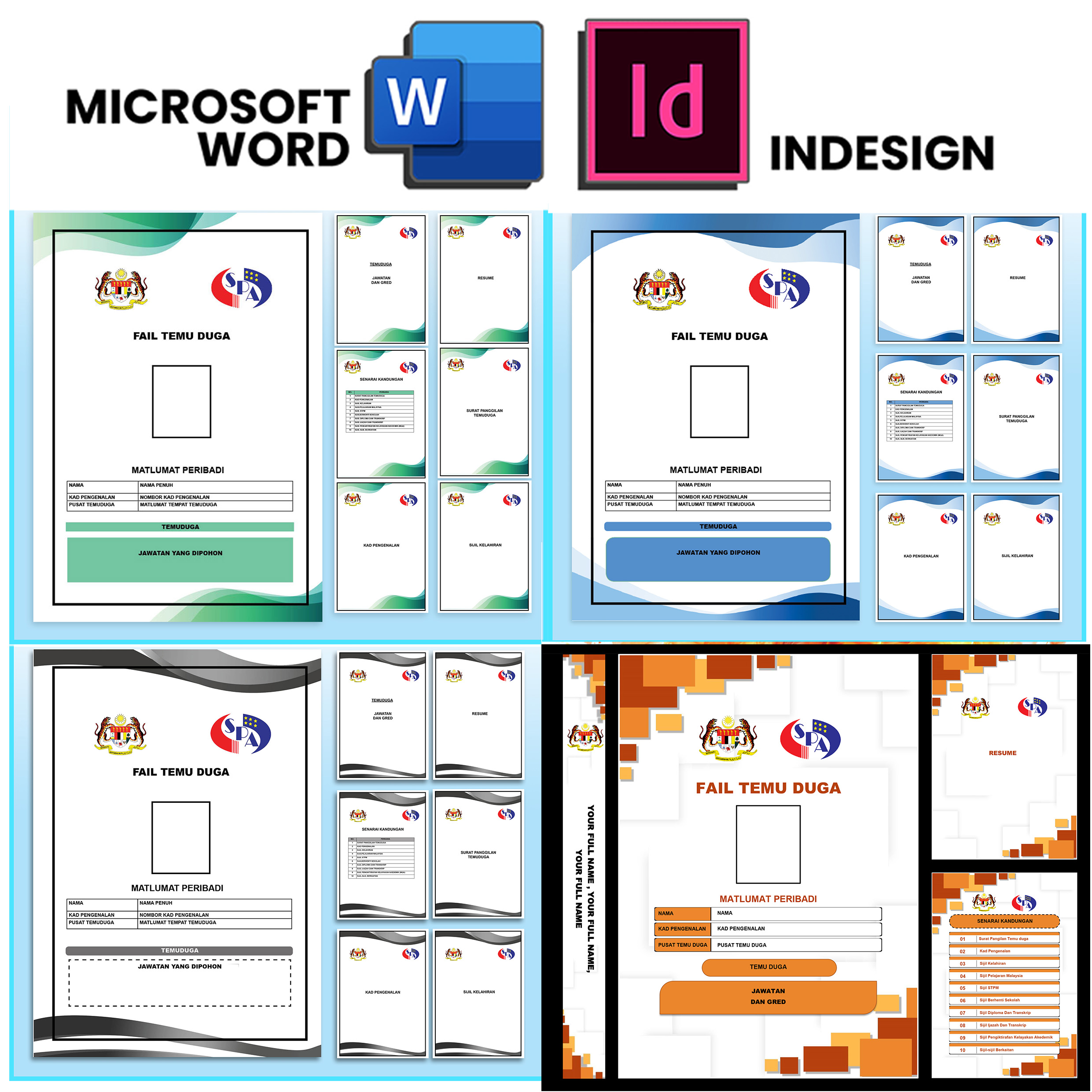 Template Fail Temuduga SPA Kerja Kerajaan (WORD, CANVA ,INDESIGN ...