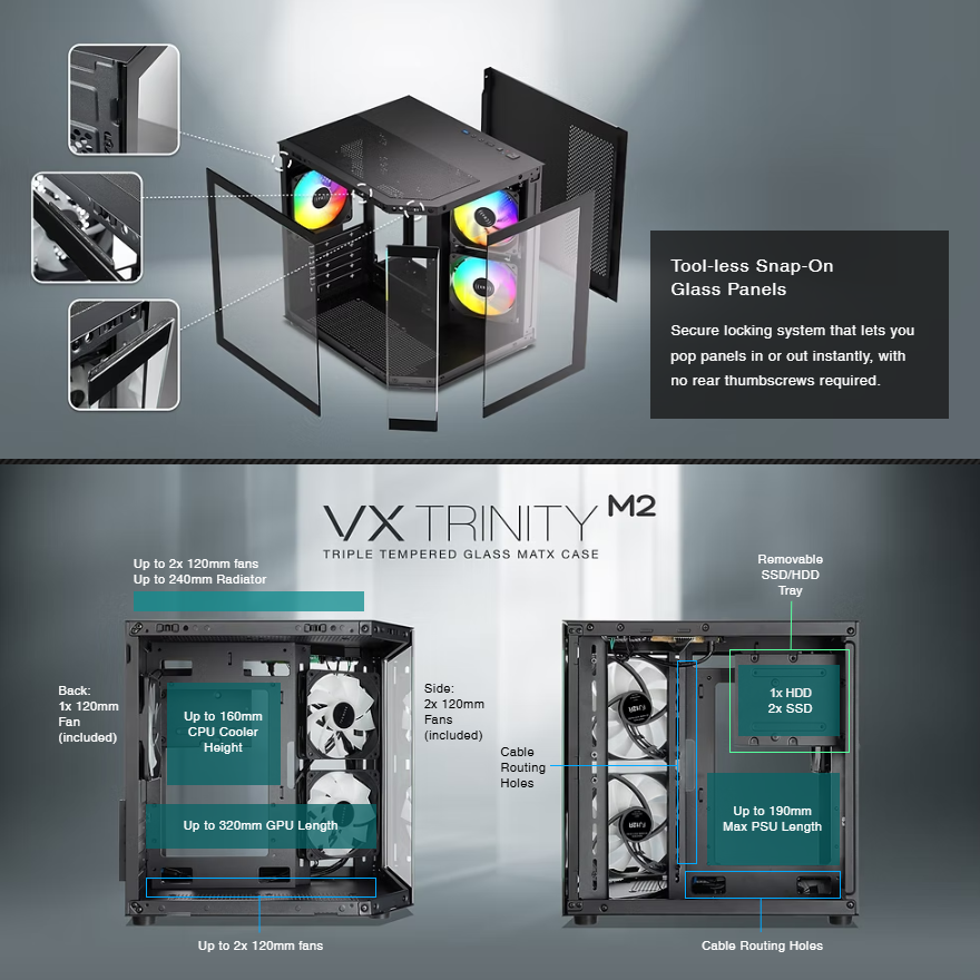 TECWARE VX Trinity M2 - Mid Tower Triple T.G mATX Case With Pre ...