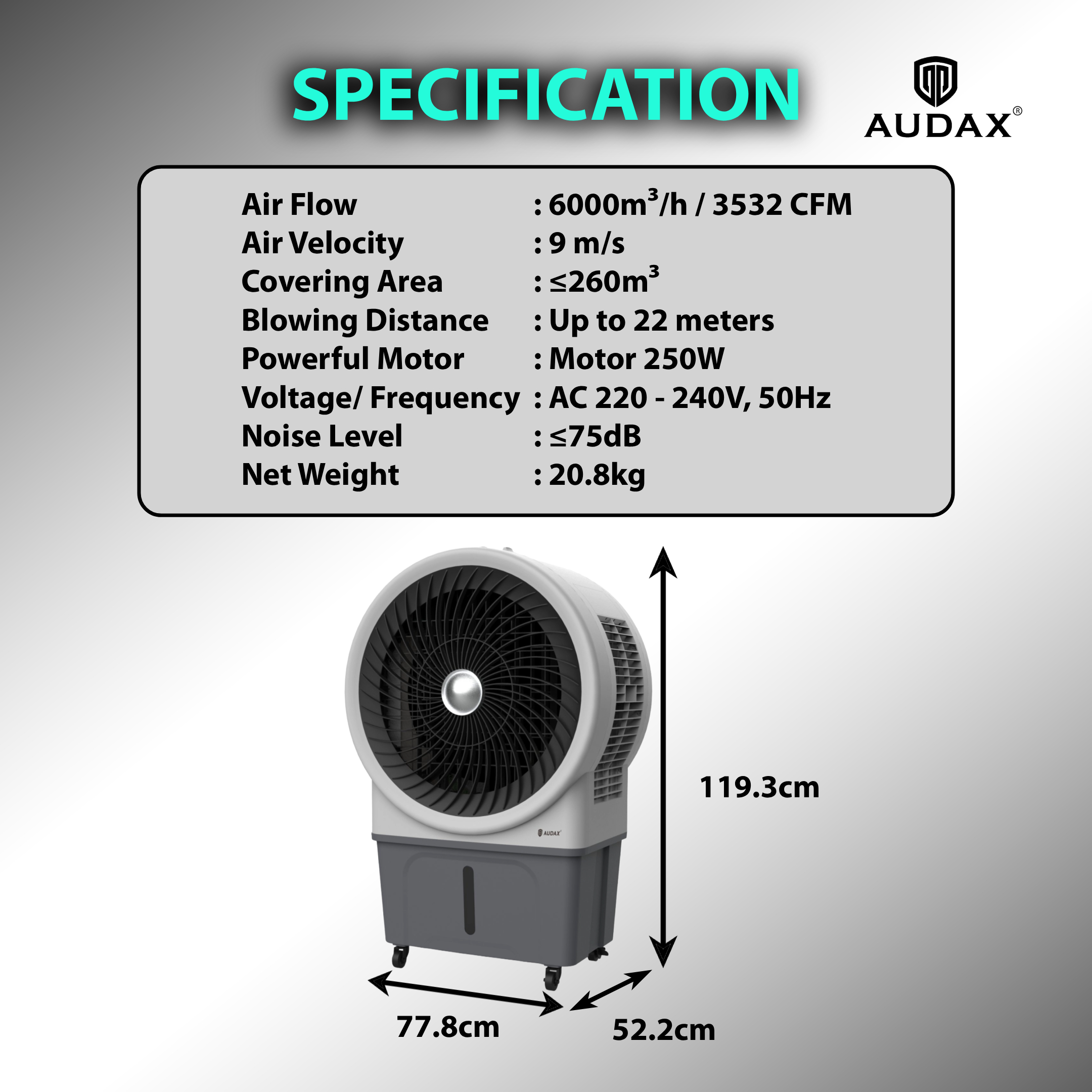 AUDAX AIR COOLER 60L WATER TANK POWERFUL PORTABLE COOLING AIRCOND FAN ...