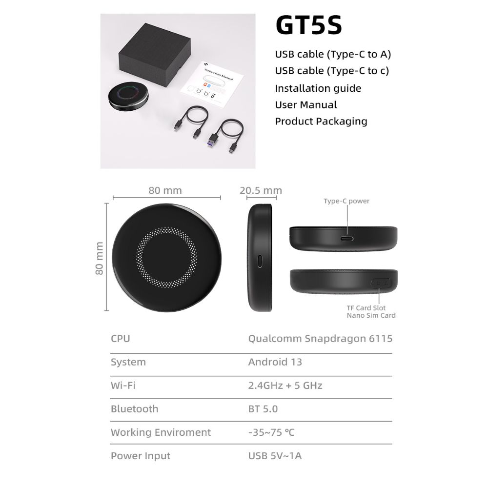 GT-5S Carplay Ai Box 4GB+64GB Android 13 automobiles Android system ...