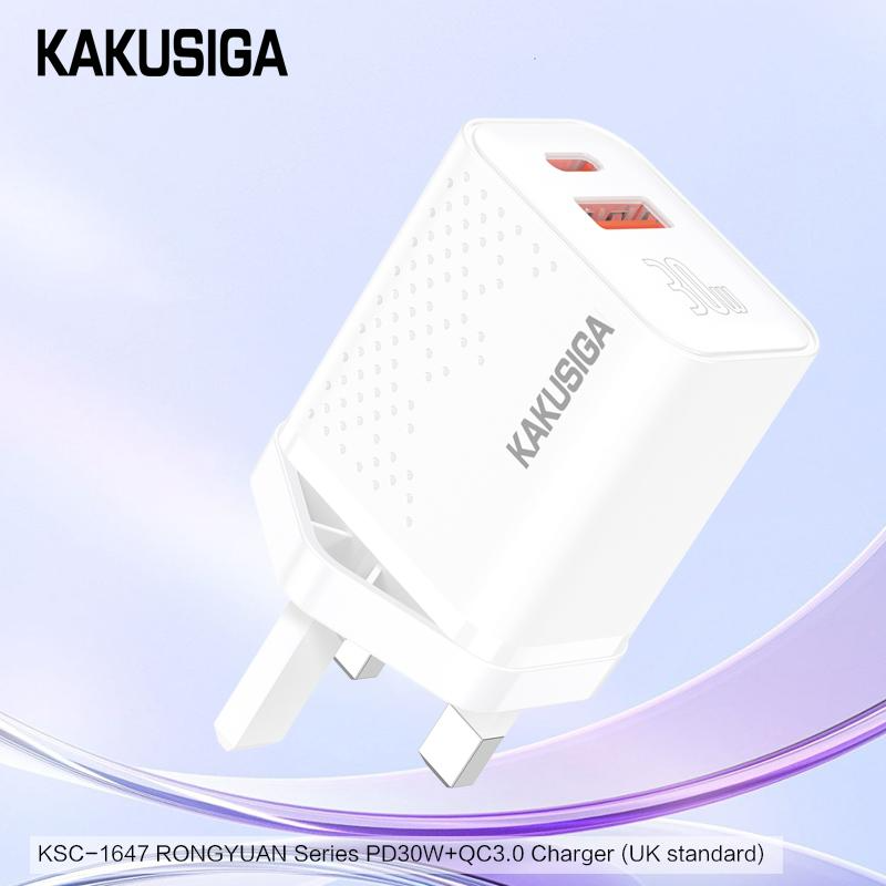 KAKUSIGA PD30W QC30 Fast Charger and Cable UK Plug Type C to Lightning ...