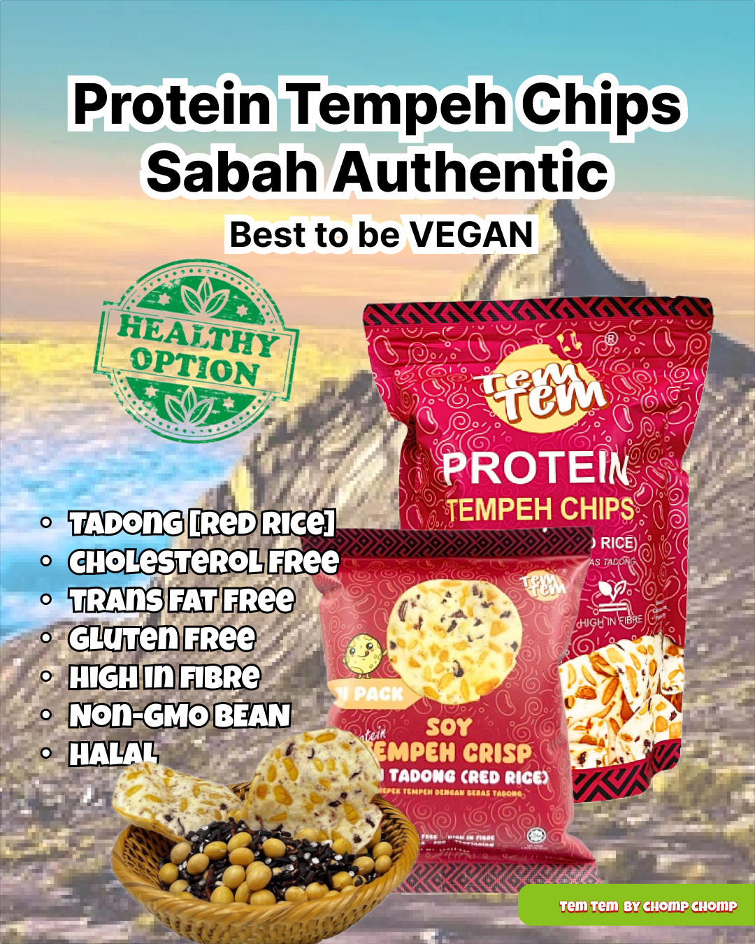 [HALAL] TemTem Red Rice Tempeh Chips 35g |Tadong | Snek Vegan | Gluten ...