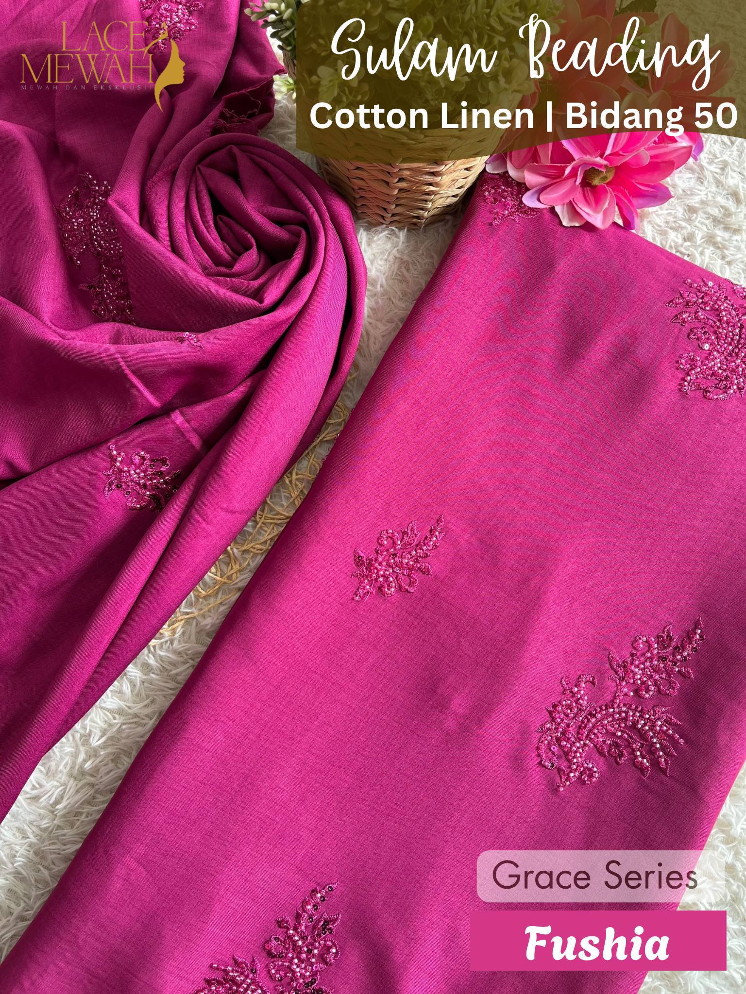 KAIN PASANG BEADING SULAM GRACE SERIES KAIN COTTON LINEN OPEN METER ...