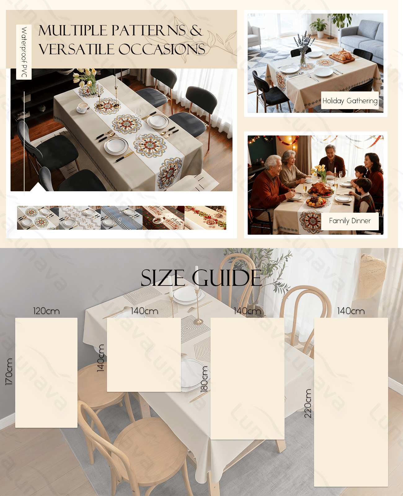 LUNAVA Alas Meja Table Cloth Water Proof 4/6/8 Seater Lapik Meja Tahan ...