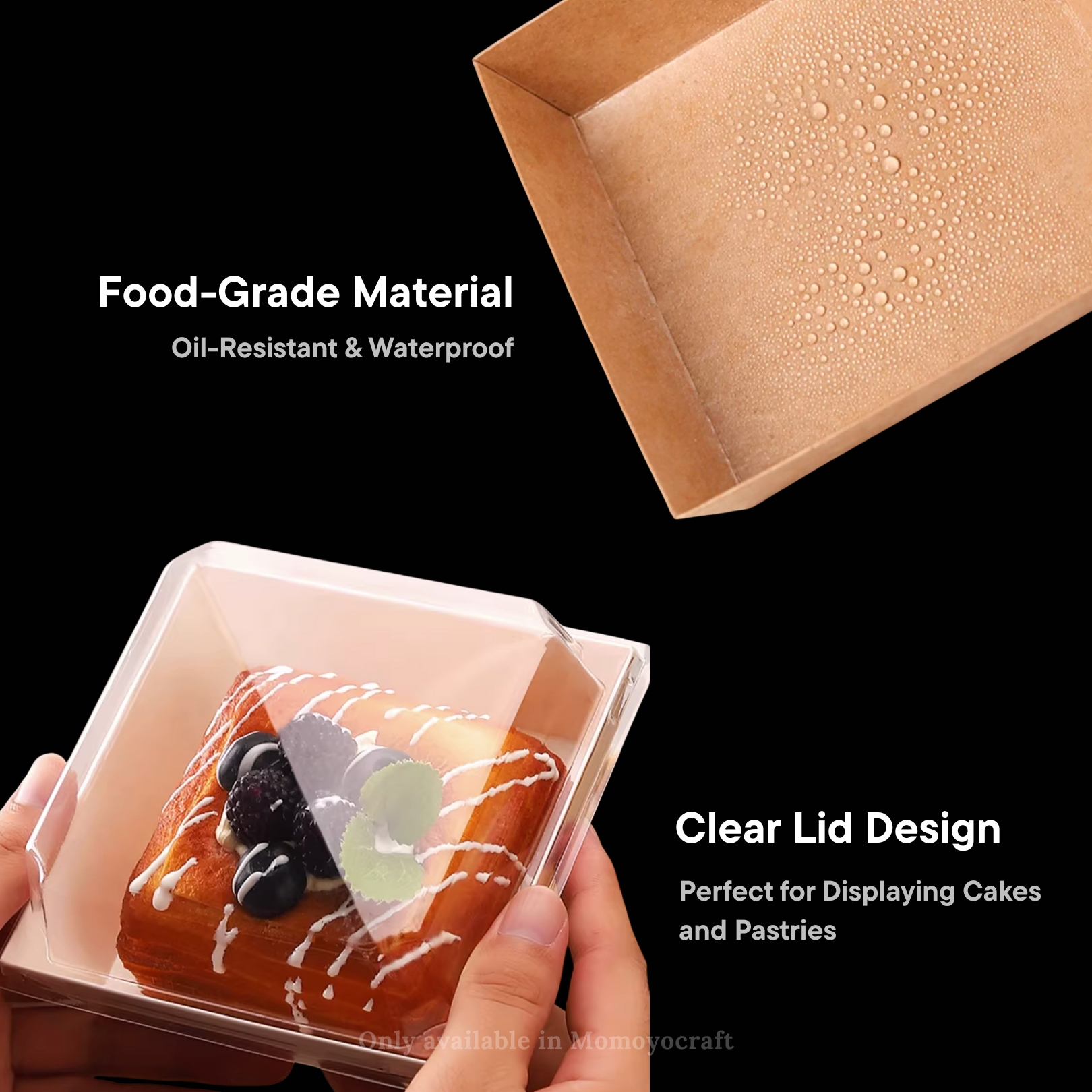 Momoyocraft Premium Kraft Cake Box Square Rectangular Clear Lid Bakery ...